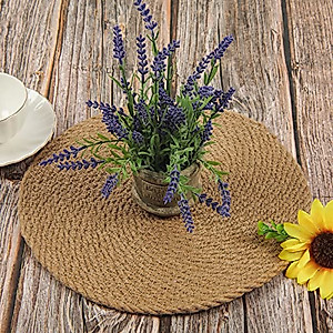 SHACOS Small Round Natural Jute Placemats 12 inch Set of 4 Heat Resistant Place Mats Trivets for Hot Plates Pots Pans Rope Braided Thick Table Mats Potholder Mats (Jute Brown, 12 Inch)