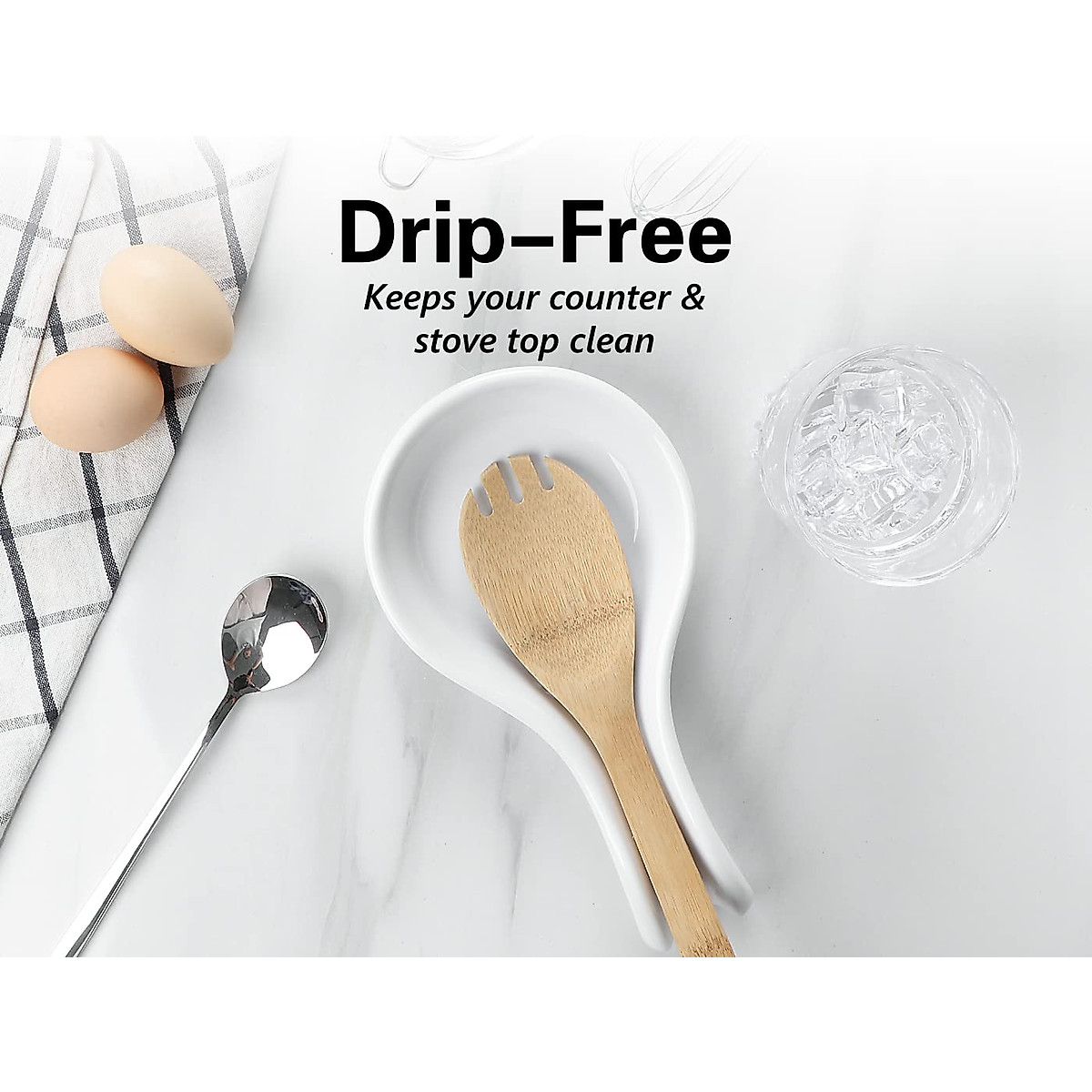 ONEMORE Ceramic Spoon Rest for Stove Top - Extra Wide Heat-Resistant Ladle Holder for Kitchen Utensils/Tools - Large, White