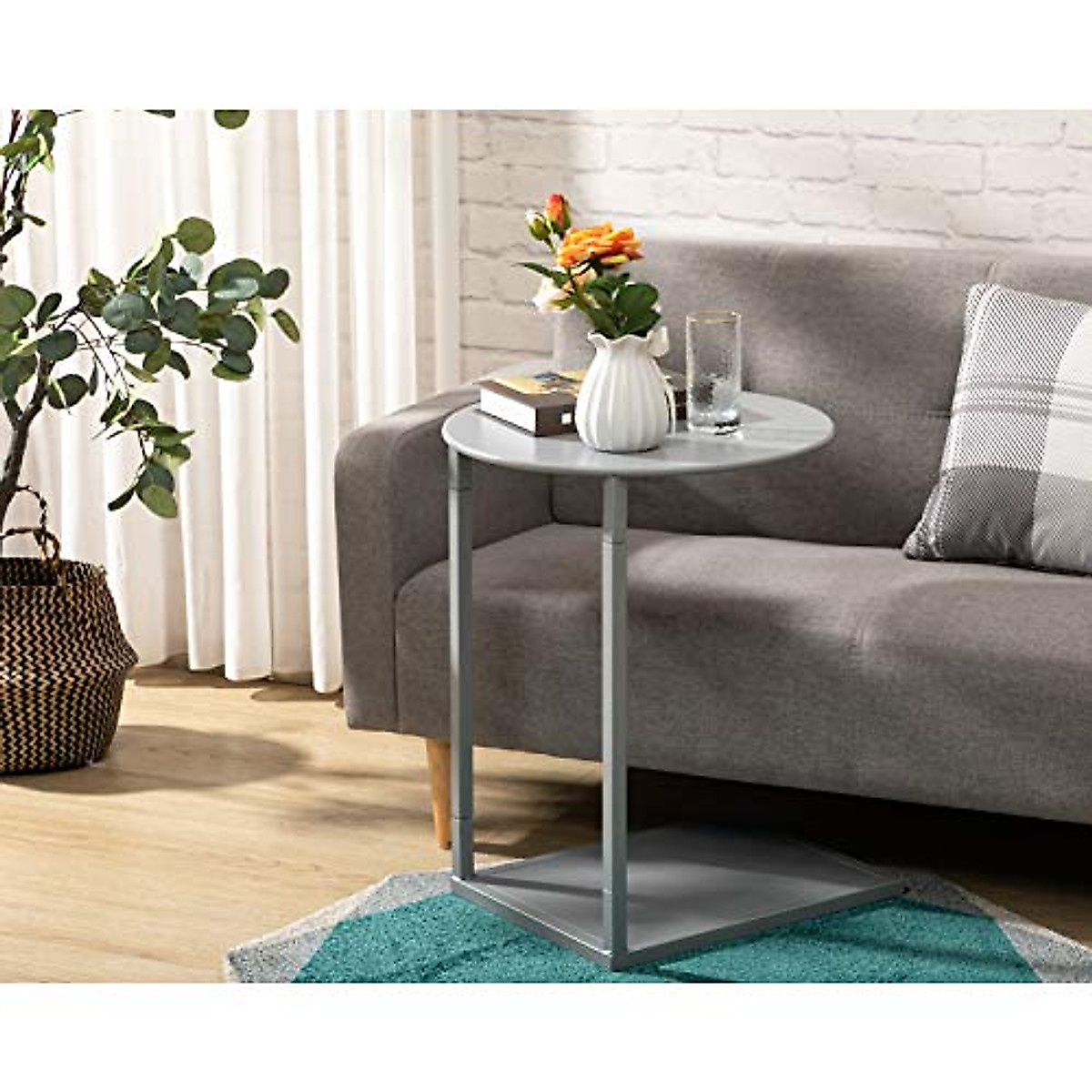 HollyHOME Round&Rectangle Metal End Side Table, Accent Anti-Rust Waterproof Simplistic Sofa Table, Modern Outdoor&Indoor Characteristic Coffee Table, (D)18.03"x(H)23.03"x(L)17.24"x(W)13.27", Grey