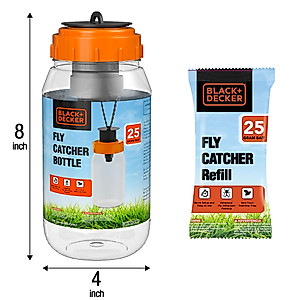 Fly Catcher Bottle- Outdoor Reusable Hanging Fly Trap- Add Water to Catch House & Horse Flies in Garden, Backyard & Barn, 25-Gram Clear Trap, 3 Pack