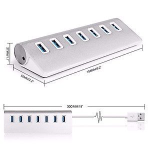 USB Hub, 7-Port Charging Interface Expansion, USB 3.0 High-Speed Data Transmission, for Desktop/Laptop Computers… (Silver)