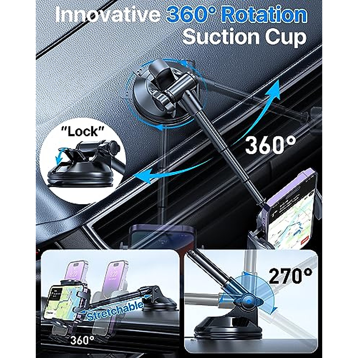 Phone Holders for Your Car [88 LBS Super Heavy Duty] Suction Cup Phone Holder Windshield/Dashboard/Window, Universal Car Phone Holder Mount, Compatible with iPhone, Samsung & Other Cellphone,Black