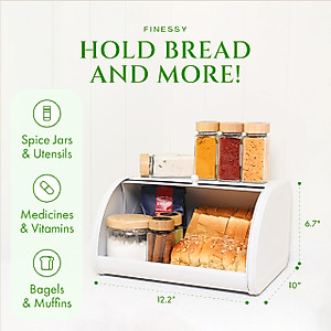White Modern Bread Box for Kitchen Countertop, Homemade Bread Storage Container Fresh Sourdough Loaf Box for Kitchen Counter, Breadbox for Kitchen Countertop, Bread Holder for Kitchen Counter Keeper