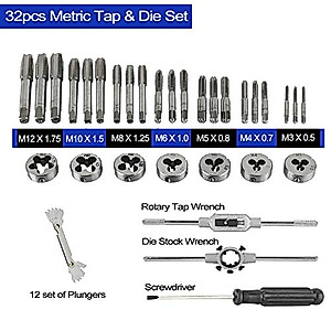 Toolly Tap and Die Set, 32pcs Metric Hardened Steel Tool Set, Essential Threading & Rethreading Tool with Storage Case