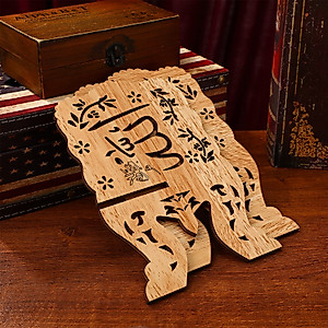 ABOOFAN Kuran Quran Koran Holy Book Stand Holder Foldable Wooden Book Stand with Intricate Carvings Calligraphy Bookshelf Muslim Eid Ramadan Religious Gift