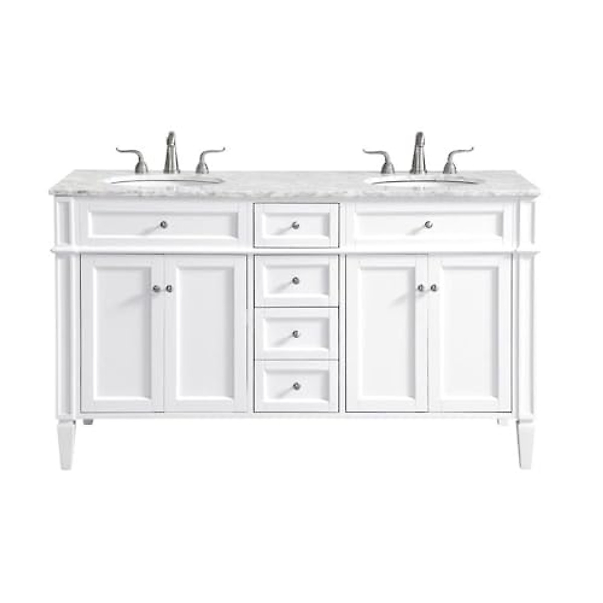 Elegant Kitchen and Bath 60 inch Double Bathroom Vanity Cabinet Set with White Marble Countertop - White