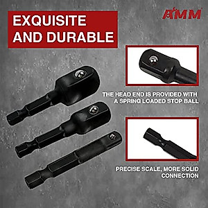 AMM Power Drill Sockets Adapter Sets,3-Piece Hex Shank Impact Driver Socket Adapter, Socket to Drill 1/4" 3/8" 1/2" Adapter