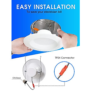 Energetic 5/6 Inch LED Recessed Lighting, 1000LM, 5000K Daylight Downlight, 12W=150W, Dimmable LED Can Light, Simple Retrofit Installation, IC & Wet Rated, FCC & ETL Listed, 12 Pack