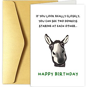 Chenive Funny Donkey Birthday for Him Her, Quirky Birthday Card for Friend Brother Sister, Humorous Birthday Greeting Card for Men Women, Two Donkeys Staring at Each Other