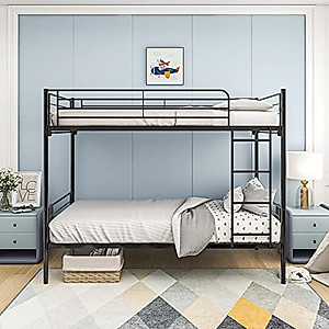 HomJoones Metal Bunk Bed Twin Over Twin Sturdy Heavy Duty Bunk Beds with 2 Side Ladders,Space Saving,No Box Spring Needed,for Boys Girls Teens Adults, Bedroom, Dormitory (Black)
