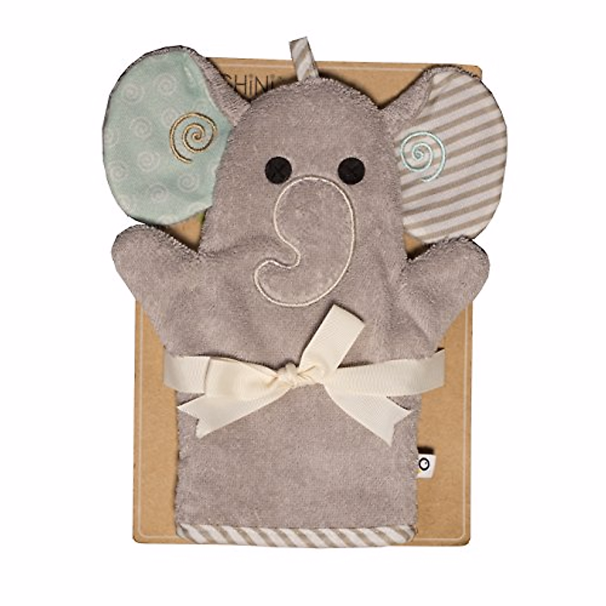 ZOOCCHINI Baby Bath Mitt - Ultra-Soft Washcloth Glove, 100% Cotton Snow Terry, Designed in The USA 1 Mitt/Pack (Elle The Elephant)