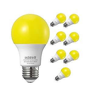 EDISHINE A19 Yellow Light Bulb, 9W(60W Equivalent), 600LM, 2400K Amber Glow Outdoor Bug Light Bulbs, Non-Dimmable, E26 Medium Base, UL Listed, 8 Pack