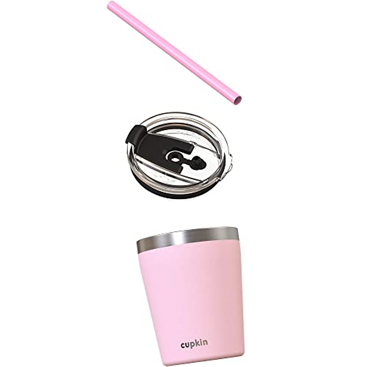 CUPKIN Stackable Stainless Steel Kids Cup Smoothie Tumbler - Powder Coated Insulated Tumblers, BPA Free Lid and Silicone Straw (8 Fl Oz (Pack of 1), Pink)