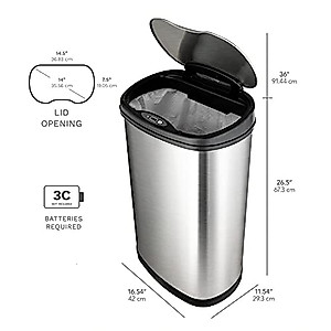 NINESTARS DZT-50-22, 13.2 GALLONS / 50 LTRS, Stainless Steel, Motion Sensor Trash CAN
