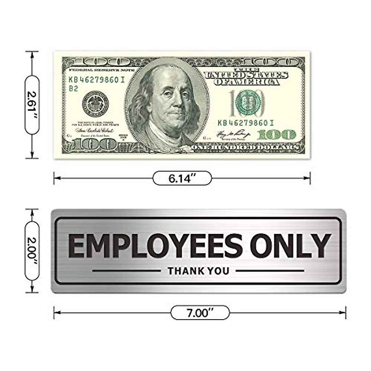 Employees Only Sign - Office Door Signs for Business Store Wall - Aluminum Metal with Strong Self Adhesive (Pack of 2, Silver 7×2 inches)