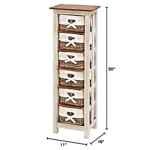 Deco 79 Wood 6 Baskets and 2 Doors Storage Unit, 16" x 11" x 50", White
