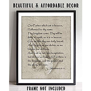 "The Lords Prayer w/Folded Hands"- Scripture Wall Art Print-8 x 10"- Ready to Frame. Home Décor-Kitchen-Dining Décor- Christian Gifts. Universal Biblical Prayer-Matthew 6: 9-13 With Linen Texture Look