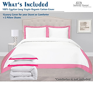 Hotel Luxury 3pc Dual Tone Duvet Cover Set-850 Thread Count 100% Organic Cotton Premium Bedding Collection Queen Size 88 x 92 Inches Machine Washable (White & Hot Pink)