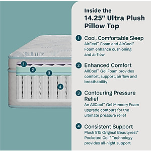 Beauty Sleep DreamRest Ultra Plush Pillow Top 14.25" Twin Mattress, Pocketed Coils, Cooling, Breathable, and Pressure Relieving - 100 Night Trial, CertiPUR-US Certified and 10 Year Limited Warranty