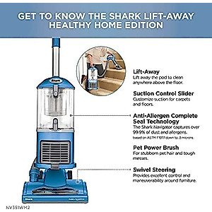 Shark Navigator NV351 Blue Powered Lift-Away TruePet Upright Corded Bagless Vacuum for Carpet and Hard Floor with Hand Vacuum and Anti-Allergy (Renewed)