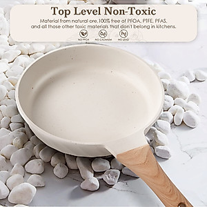 YIIFEEO Non-stick Frying Pans - Beige Nonstick Frying Pan Set Egg Omelette Pans for Cooking Set, Healthy Granite Skillet Set Kitchen Induction Cookware Chef's Pan Christmas Gift, 8", 9.5" &11"