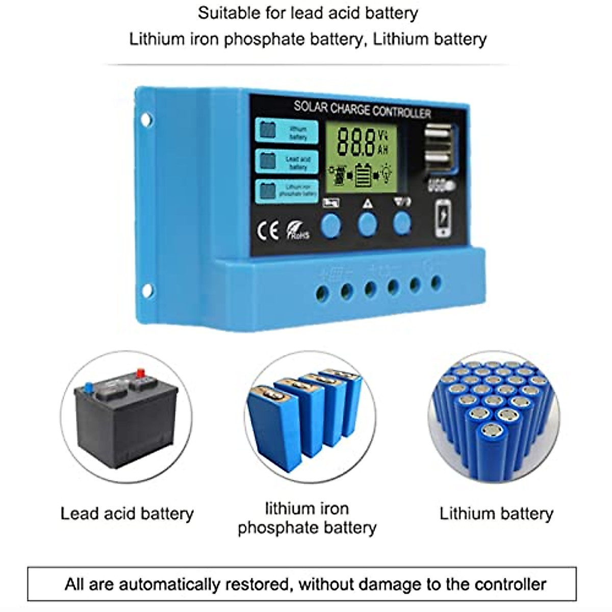 Peidesi PWM 30A Solar Charge Controller 12V 24V PV Regulator for Lifepo4 Lithium Gel Lead Acid for 100W 200W 300W Solar Panel LCD Display Dual USB 5V Output PDS-12V30A-CON