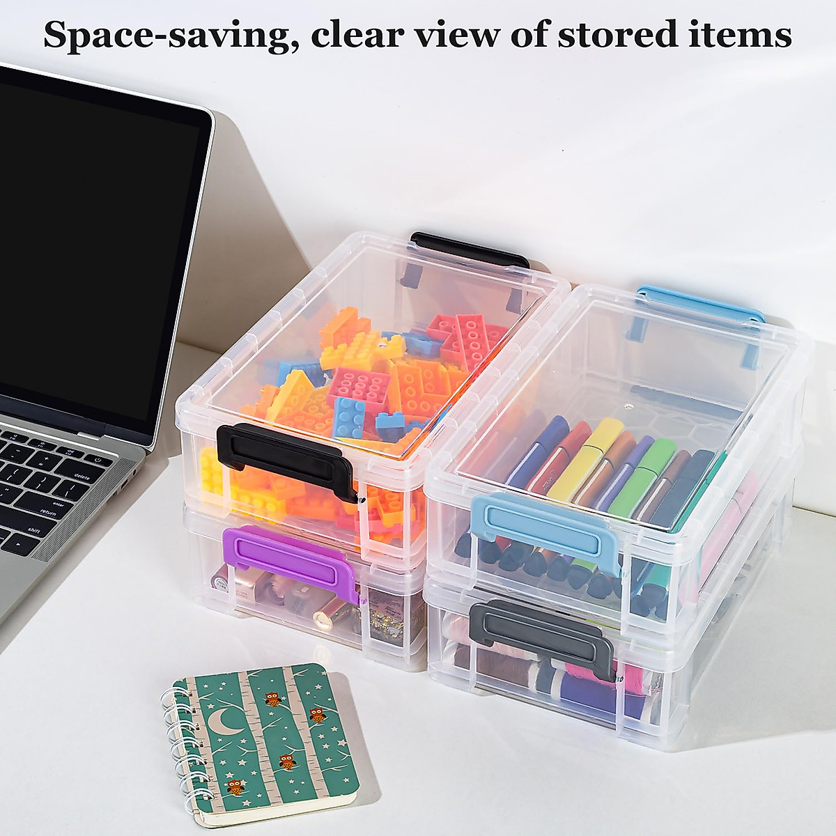 AXQMY 4 Pack Large Plastic Pencil Box Clear Stackable Pencil Case Crayon Box Bulk, Office Supplies Storage Organizer Box for Pens Pencils School Supply