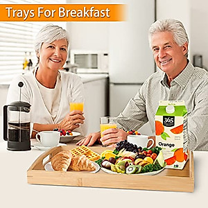 2 Pack Bamboo Serving Tray with Handles, Portable Bed Tray for Breakfast Dinner, Eating Trays for Living Room,Restaurants