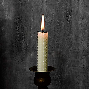 6 Count Beeswax Taper Candles Hand Rolled - Smokeless Dripless -Natural Scent - 8 Inch in White