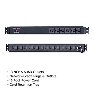 CyberPower PDU15B6F12R Basic PDU, 100-125V, 15A (Derated to 12A), 18 Outlets, 1U Rackmount
