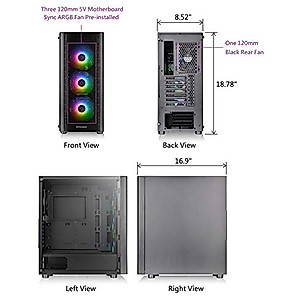 Thermaltake V250 Motherboard Sync ARGB ATX Mid-Tower Chassis with 3 120mm 5V Addressable RGB Fan + 1 Black 120mm Rear Fan Pre-Installed CA-1Q5-00M1WN-00