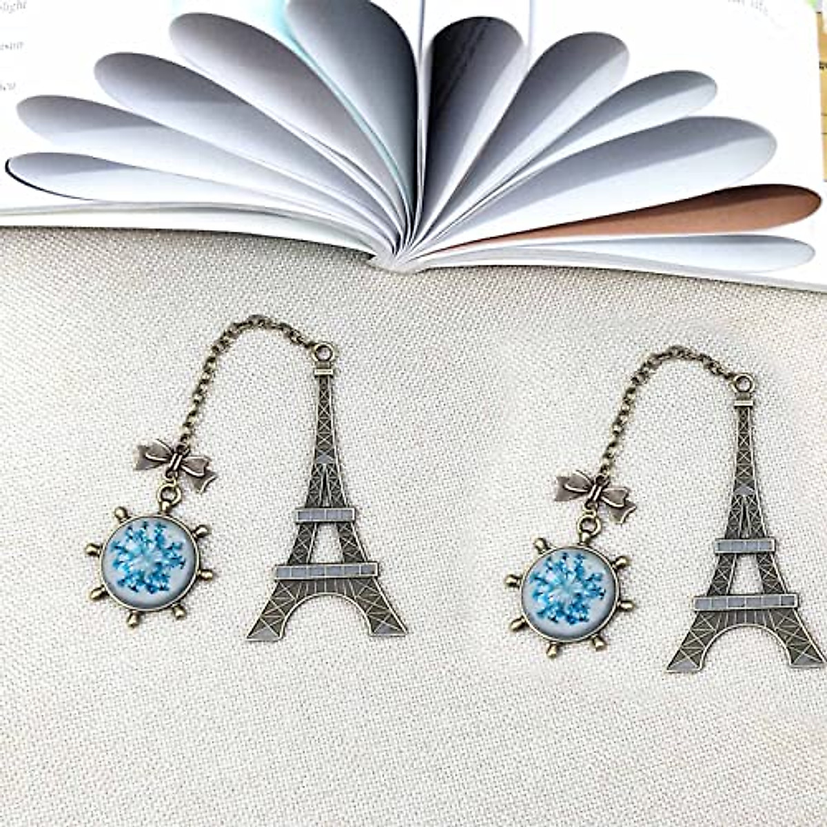 Eiffel Tower Glow Bookmark, Metal Bookmark with Chain, Vintage Bookmark with Snowflake for Teachers Students Mother Father Gifts