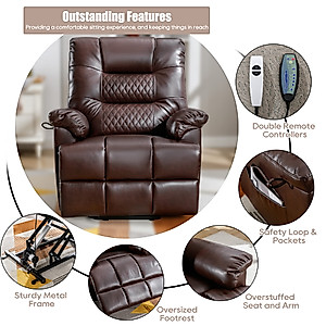 GUEAPY Lift Chair-Power Lift Recliner Chair for Elderly, Power Recliner with Heat and Massage,Electric Recliner Chair with USB & Type-C Ports, Pocket, Infinite Position, Faux Leather