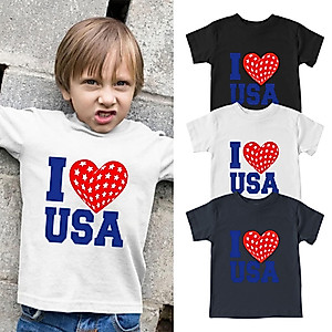 Toddler Boys I Love USA Text Print T Shirts American Flag Shirt Kids Independence Day Patriotic (Black, 9-10 Years)