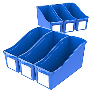 Storex Large Book Bin, 14 x 5 x 7, Case of 6, Blue (71115U06C)