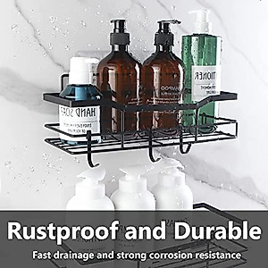 KJMWT Shower Caddy,4 Pack Shower Organizer with No Drilling Wall Mounted,Rustproof Shower Shelves with 4 Hooks,Shower Shelf for Bathroom and Kitchen,Matte Black