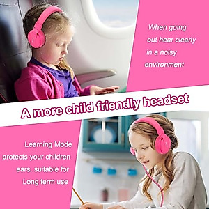TENLUBEN Gorsun Kids Headphones Wired Headphone, Children Girls Boys Teen Lightweight Foldable Adjustable Corded On-Ear Headset for School Online Course Chromebook Cellphones Kindle Airplane (Pink)
