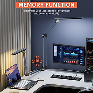 Reifeiniwei LED Desk Lamps,10 Color Modes 2700k-7000k Lighting and Stepless Dimming Modern Table Lamp for Monitor Studio Reading,Architect Clamp for Home Office Iron-Grey 15W…