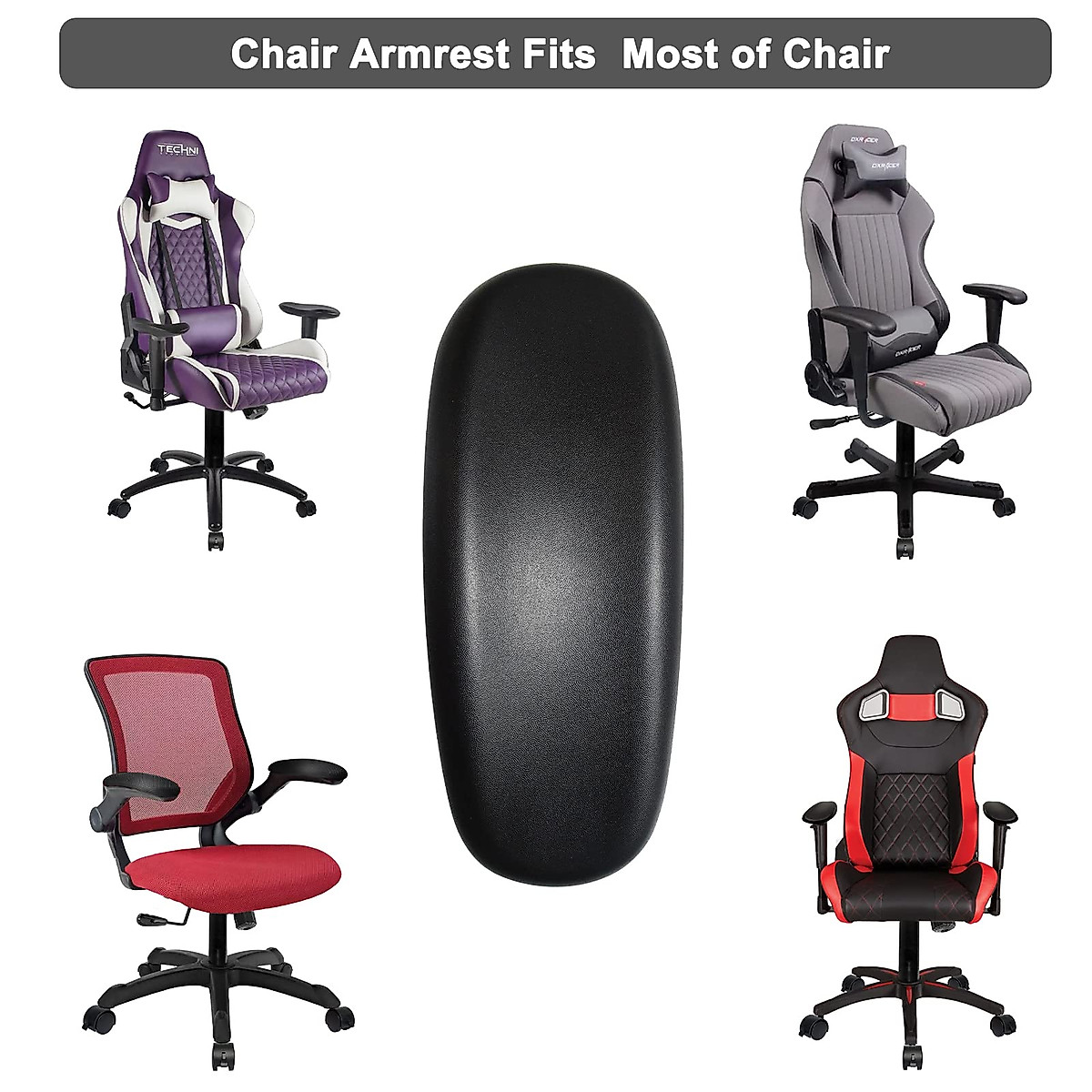 MySit Office Chair Armrest Replacement Arm Pads Universal 4" 5.5" Mounting Hole (Set of 2) Black