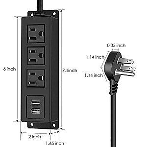 JUNNUJ Thin Flat Plug Power Strip 3 Outlet, Wall Mount Outlet 1200J Surge Protector Slim Outlet Wall Plug with 2 USB Ports, Ultra Plug Thin Socket with 5ft 45 Degrees Right Angle Flat Plug Cord