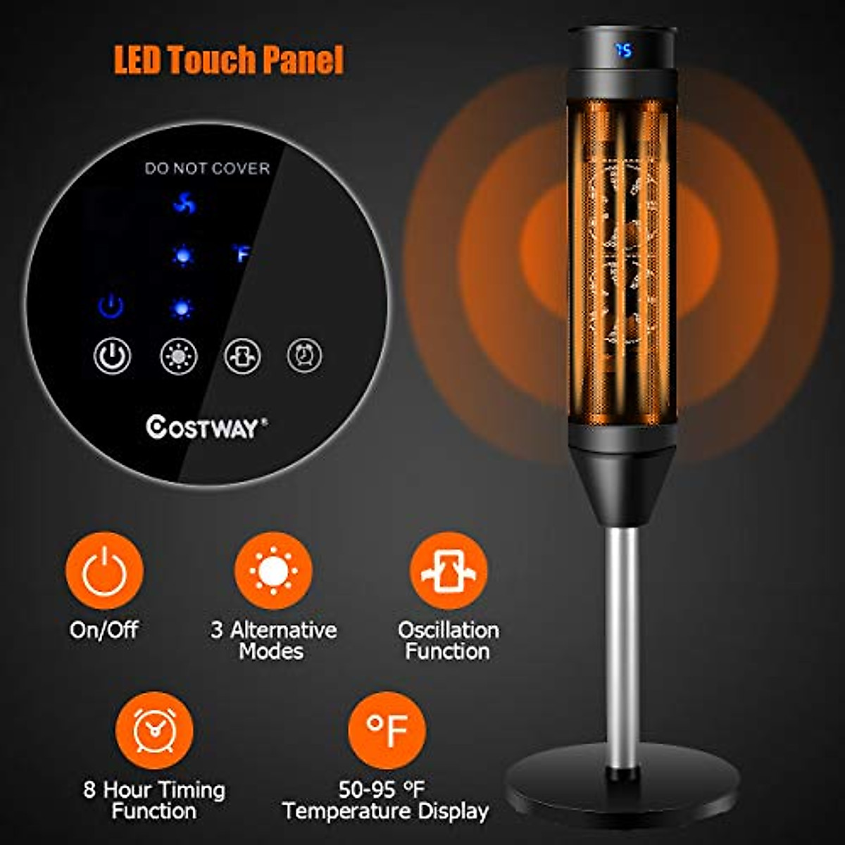 COSTWAY Ceramic Heater with Remote Control, 1000W/1500W Portable Heater with 8H Timer, Adjustable Thermostat, Overheat and Tip-Over Protection, Electric Space Heater for Indoor Use, Bedroom, Black