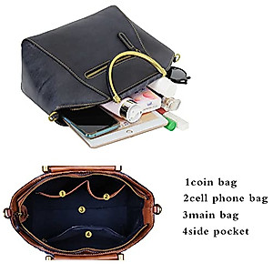 Women Genuine Leather Handbags Ladies Vintage Satchel Embossing Totem Retro Shoulder Crossbody Vegetable Tanning leather Bag (Ink Blue)