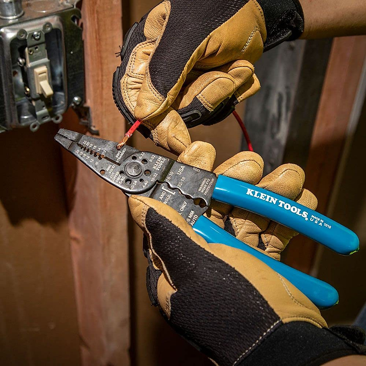 Klein Tools 1010 Multi Tool Long Nose Wire Cutter, Made in USA, Wire Crimper, Stripper and Bolt Cutter Multi-Purpose Electrician Tool, 8-Inch Long