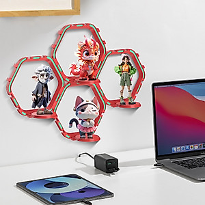 Ninoge 8PCS Riser Display Shelf for Funko POP Figures, Glow in the Dark Floating Wall Shelves Display Ledge for Organizer and Decoration, Collectible Figure Display Stands, Red