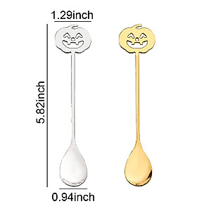 Halloween Pumpkin Spoons for Women Men Coffee Tea Spoon for Couples Bf Gf Husband Wife Anniversary Christmas Gift Halloween Party Prop Silver & Gold Sugar Dessert Spoon for 2
