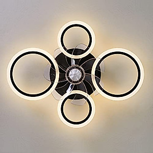 HuixuTe 26" Geometric Personality Ceiling Fan with Lights Remote Control, 3 Colors 6 Speeds Bladeless Ceiling Fan, Low Profile Ceiling Fan with Light for Kitchen Bedroom