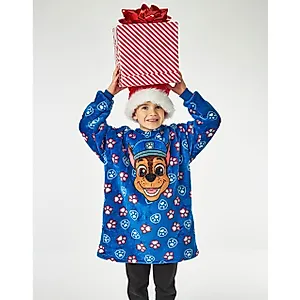 Paw Patrol Boys Wearable Hooded Blanket | Kids Blue Chase the Police Dog All Over Print Fleece Hoodie | Pullover Loungewear