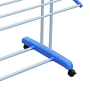 Gdrasuya10 66" Blue Folding Dryer Hanger with Casters, 3-Layer Portable Stand Towel Rack Clothes Drying Rack for Outdoor or Indoor (Blue)