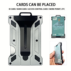 famstopro Slim Aluminum Metal Money Clip Wallet with 1 Clear window ID Badge Holder, RFID Blocking, Holds up 15 Cards with Cash Clip. Ultra-Thin Minimalist Wallet for Men