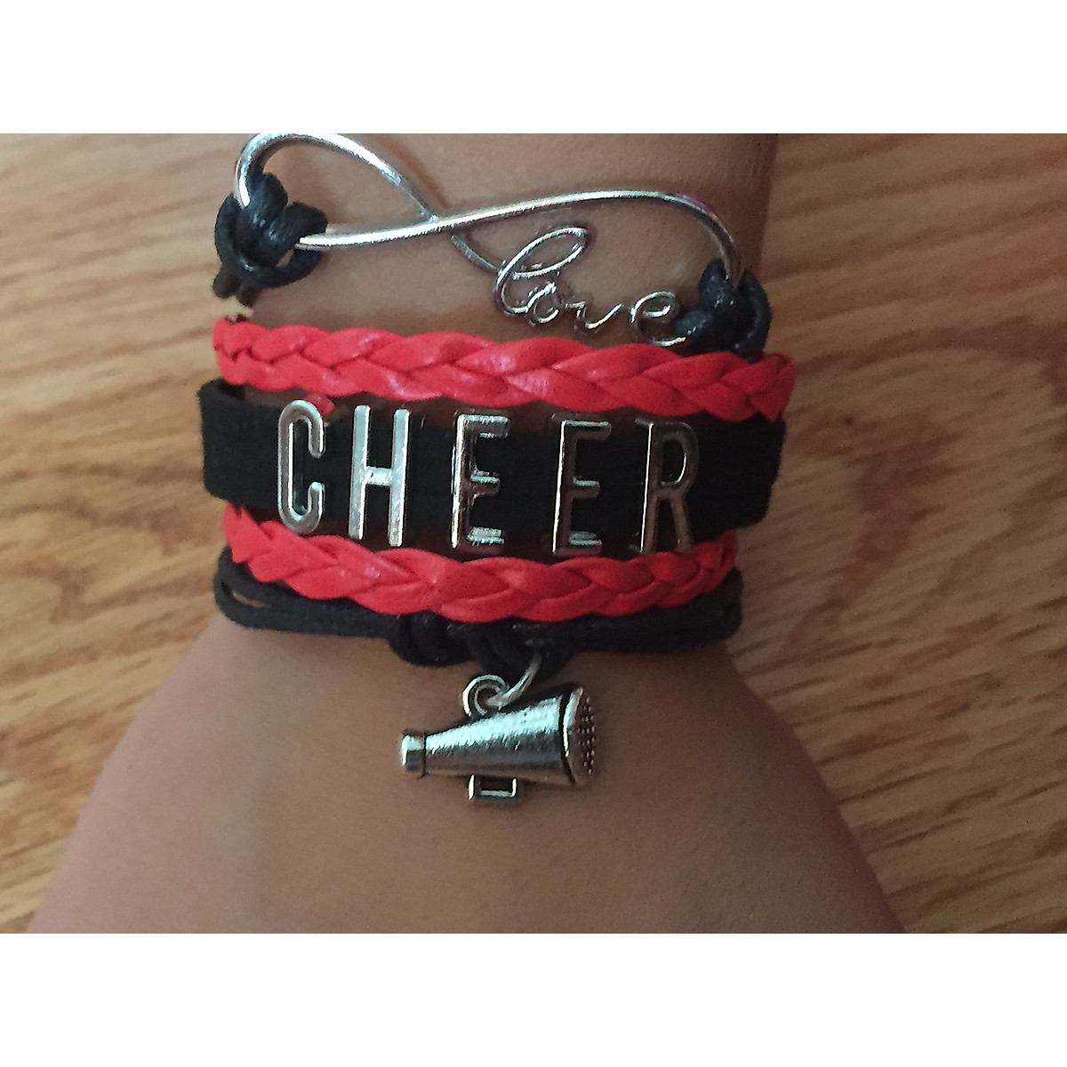 Cheer Charm Bracelet- Infinity Love Adjustable Cheerleading Jewelry in Team Colors for Cheerleader